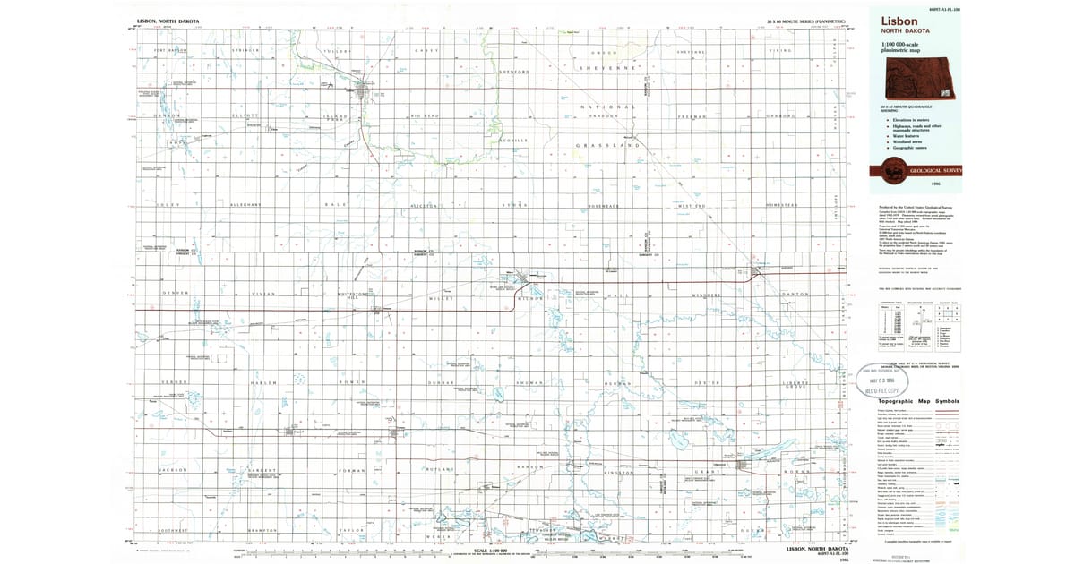 1986 Map of Lisbon, ND — High-Res | Pastmaps