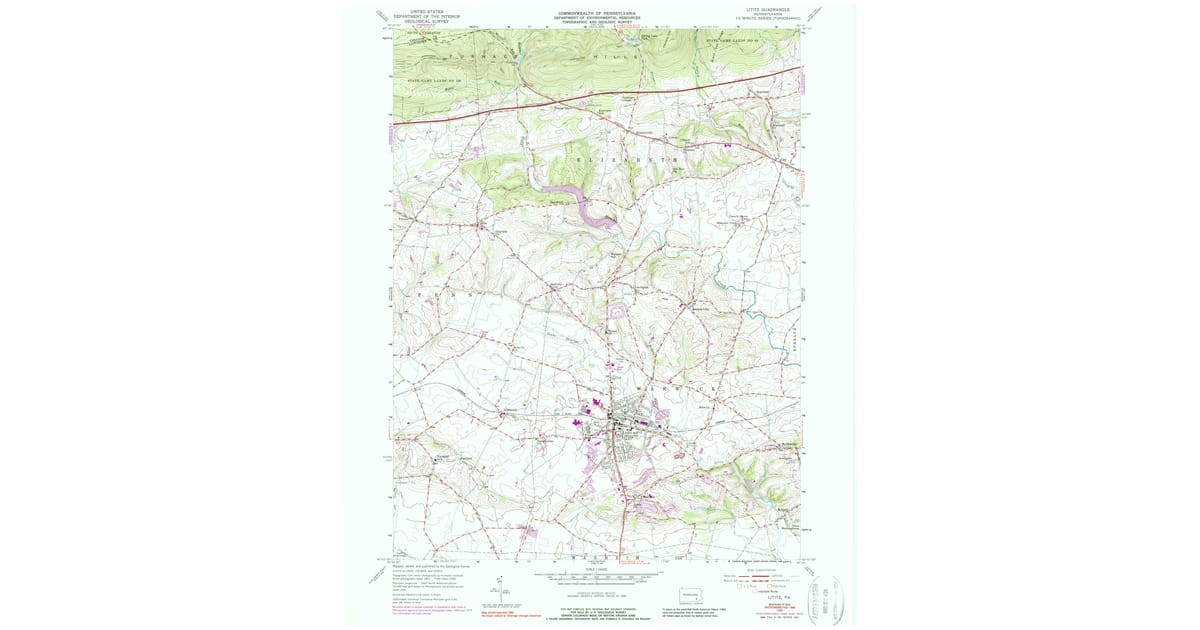 1956 Map of Lititz, PA — High-Res, 1988 Print | Pastmaps