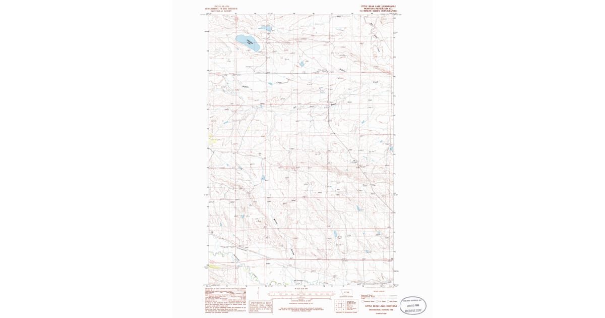 1986 Map of Little Bear Lake, Petroleum County, MT — High-Res | Pastmaps