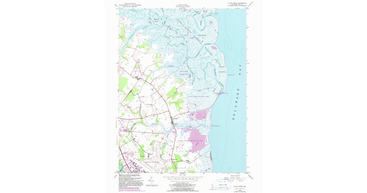 1956 Map of Little Creek, DE — High-Res, 1990 Print | Pastmaps