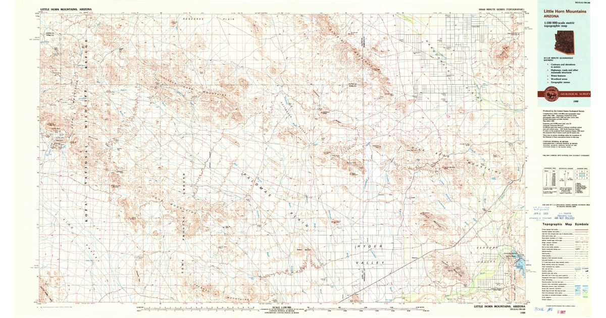 1988 Map of Little Horn Mountains, Yuma County, AZ — High-Res | Pastmaps