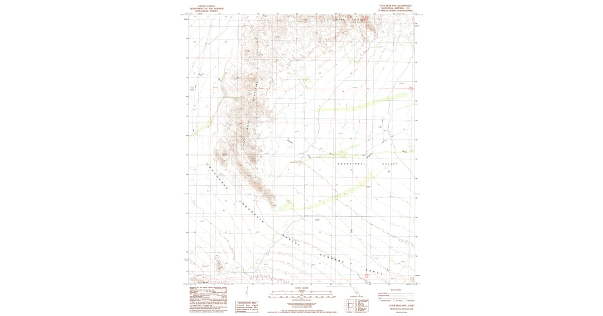 1988 Map of Little Mule Mts, Imperial County, CA — High-Res, 1988 Print ...