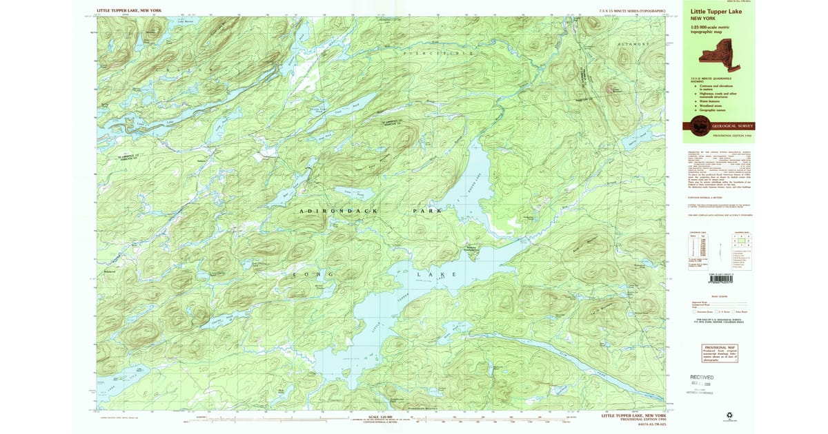 1990 Map of Little Tupper Lake, Hamilton County, NY — High-Res | Pastmaps
