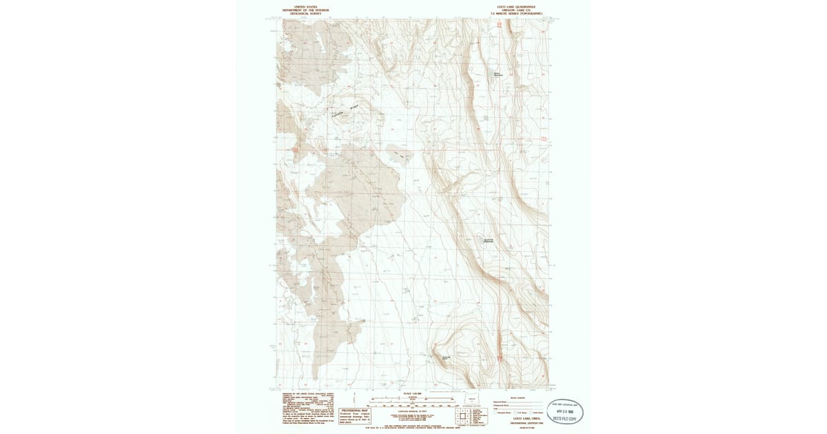 1986 Map of Loco Lake, Lake County, OR — High-Res | Pastmaps