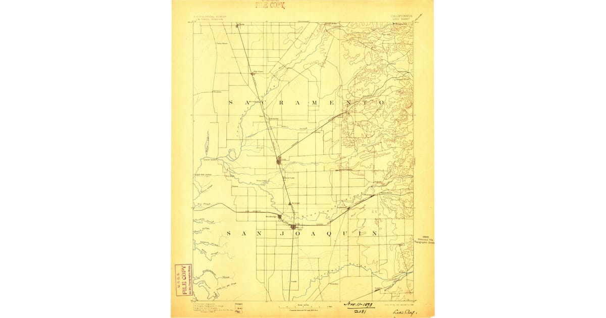 1894 Map of Lodi, CA — High-Res, 1898 Print | Pastmaps