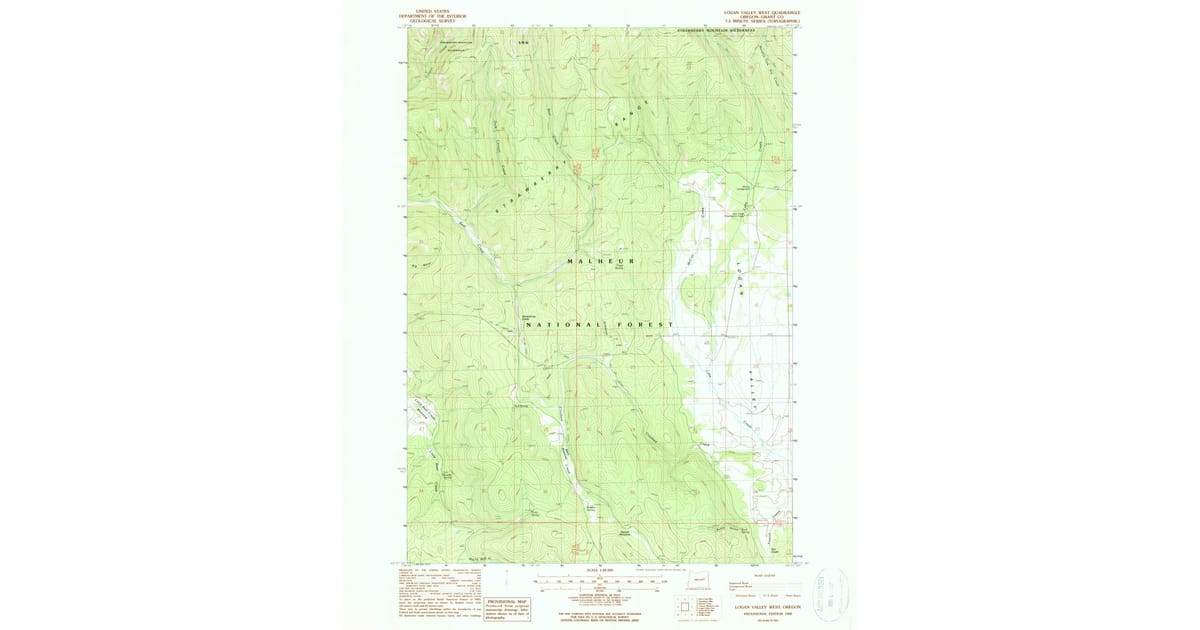 1988 Map of Logan Valley West, Grant County, OR — High-Res | Pastmaps