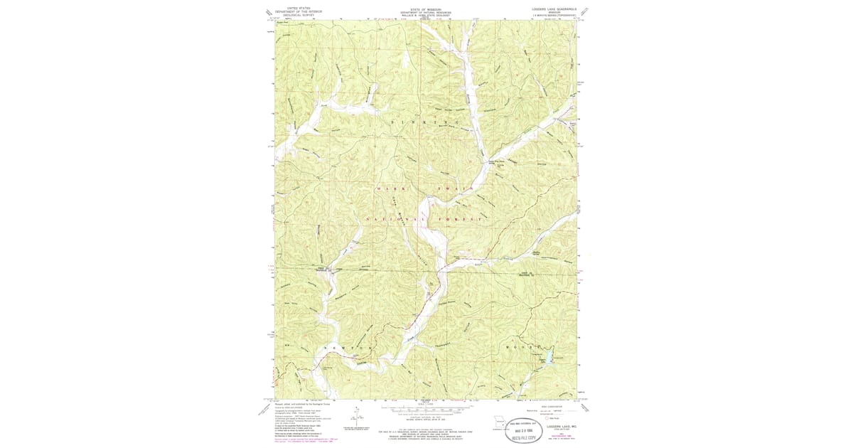 1967 Map of Loggers Lake, Dent County, MO — High-Res, 1985 Print | Pastmaps