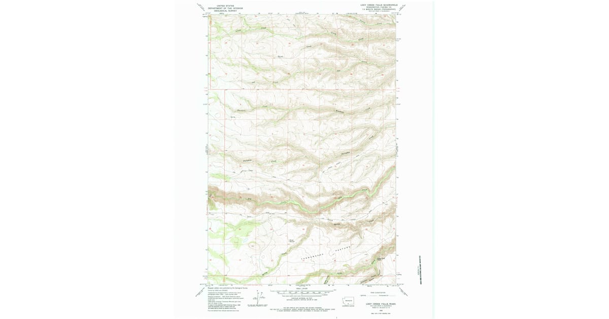 1965 Map of Logy Creek Falls, Yakima County, WA — High-Res, 1983 Print ...