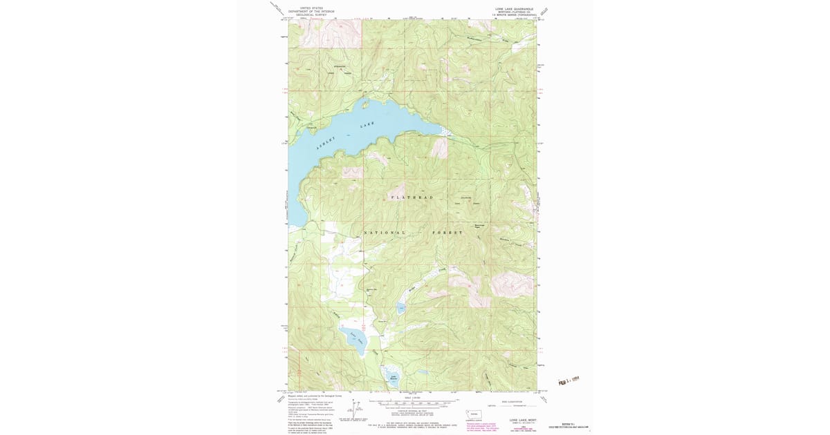 1964 Map of Lone Lake, Flathead County, MT — High-Res, 1983 Print ...
