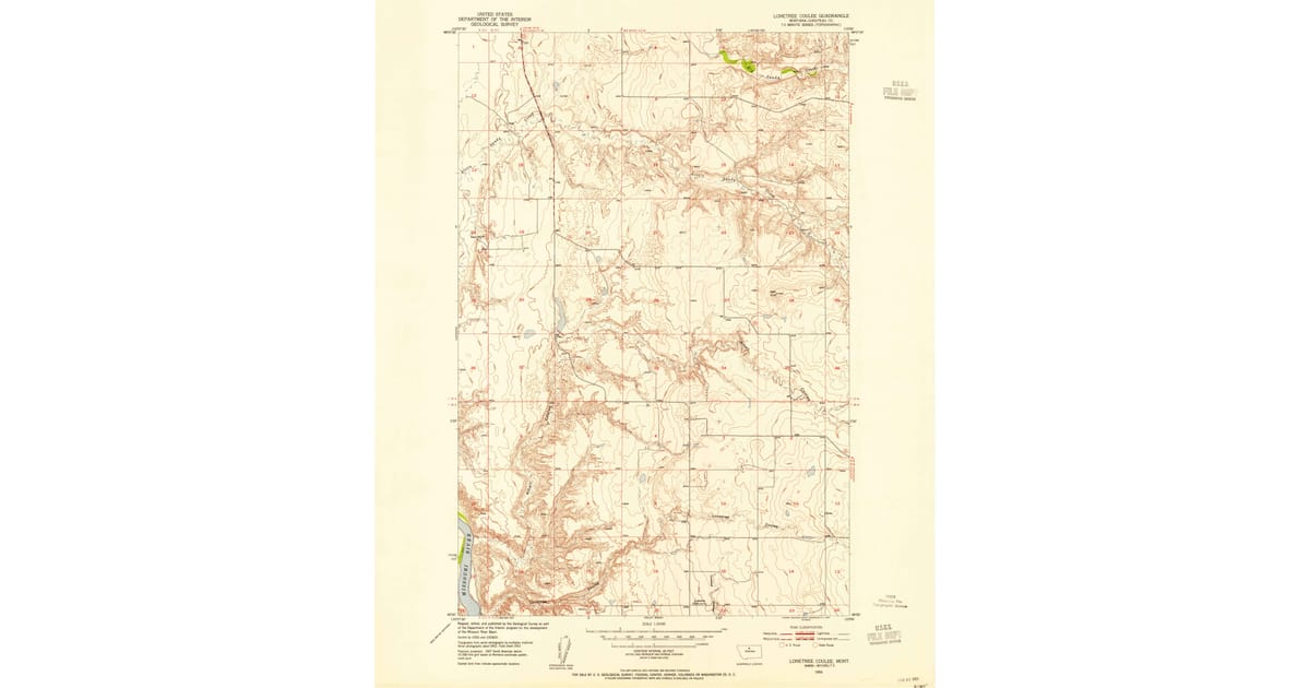 1953 Map of Lonetree Coulee, Chouteau County, MT — High-Res | Pastmaps