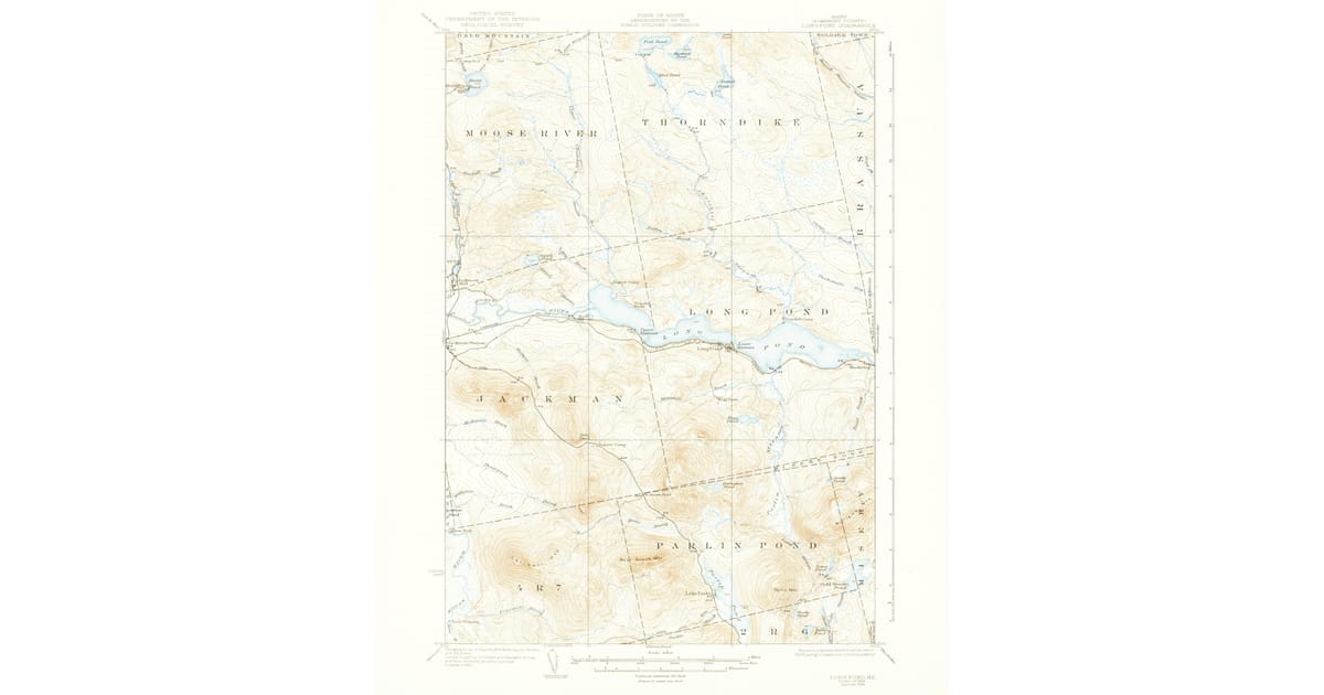 1924 Map of Long Pond, Somerset County, ME — High-Res, 1938 Print ...