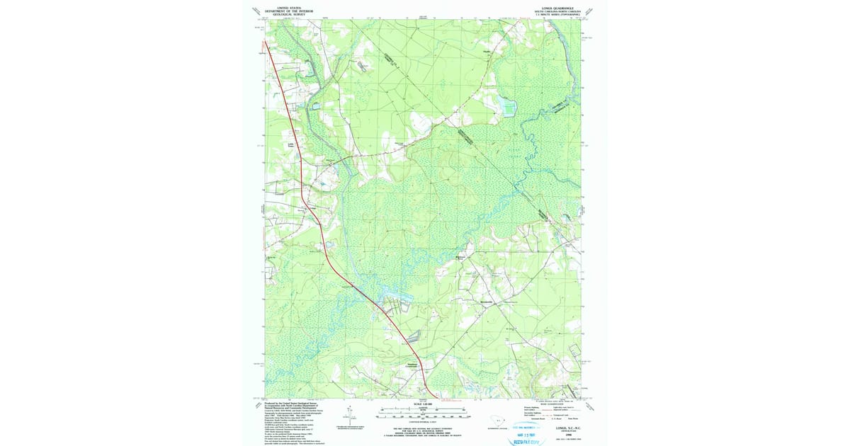 1990 Map of Longs, Horry County, SC — High-Res | Pastmaps