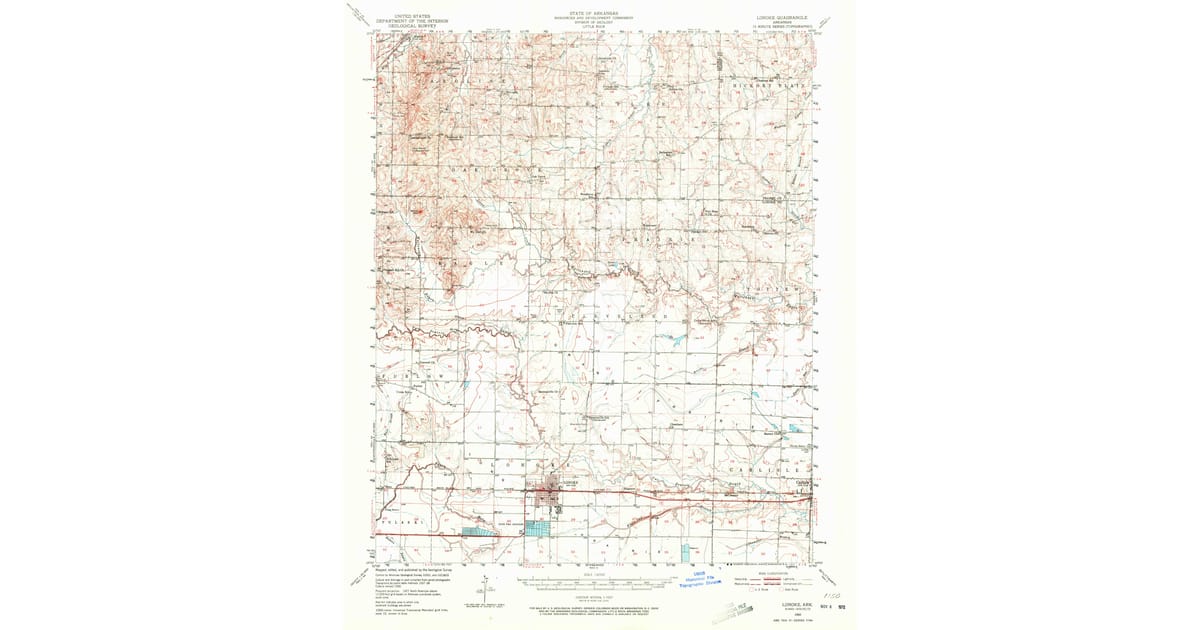 1950 Map of Lonoke, AR — High-Res, 1972 Print | Pastmaps