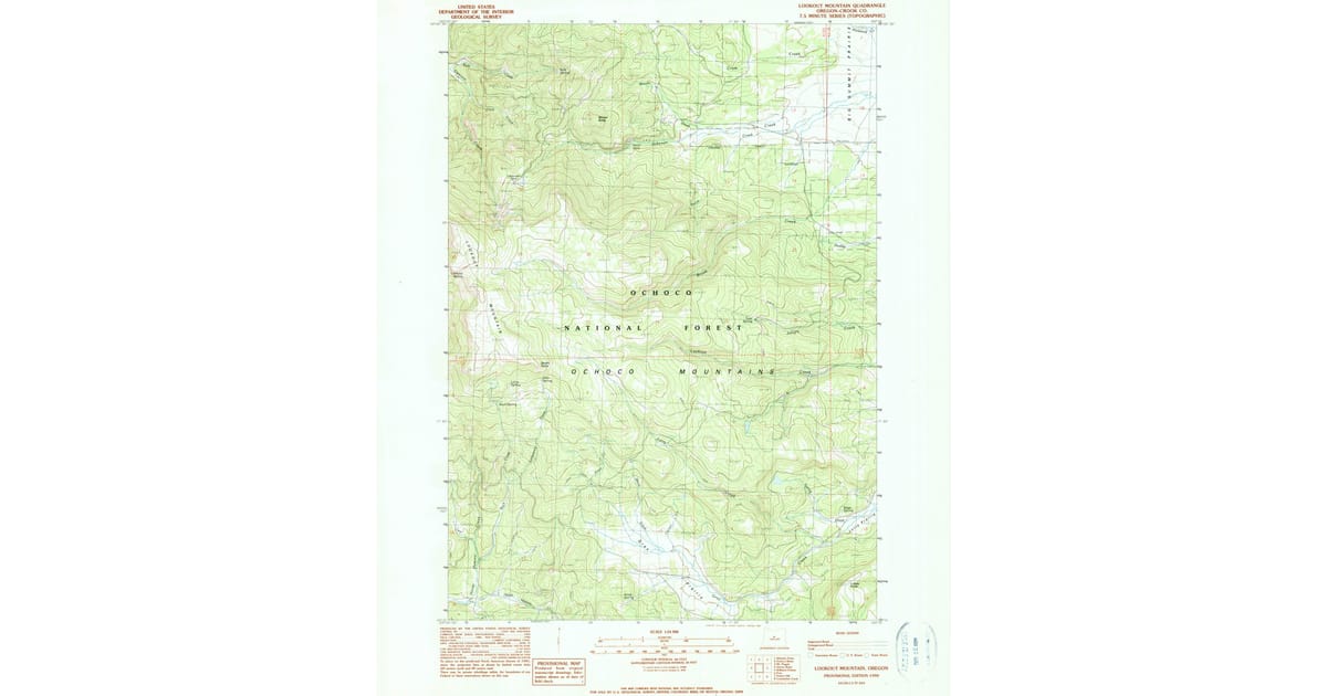1990 Map of Lookout Mountain, Crook County, OR — High-Res | Pastmaps