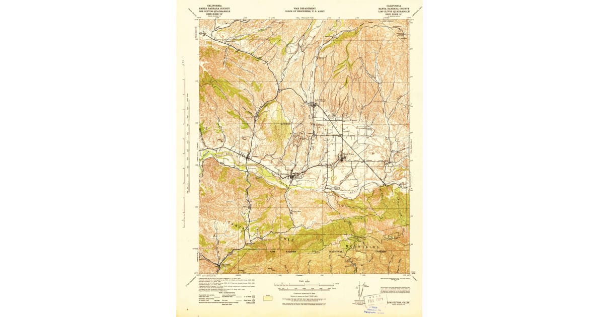 1943 Map of Los Olivos, CA — High-Res | Pastmaps