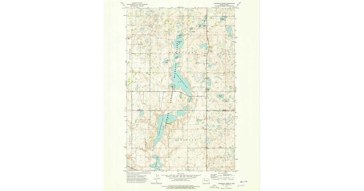 1974 Map of Lostwood Lakes, Burke County, ND — High-Res | Pastmaps