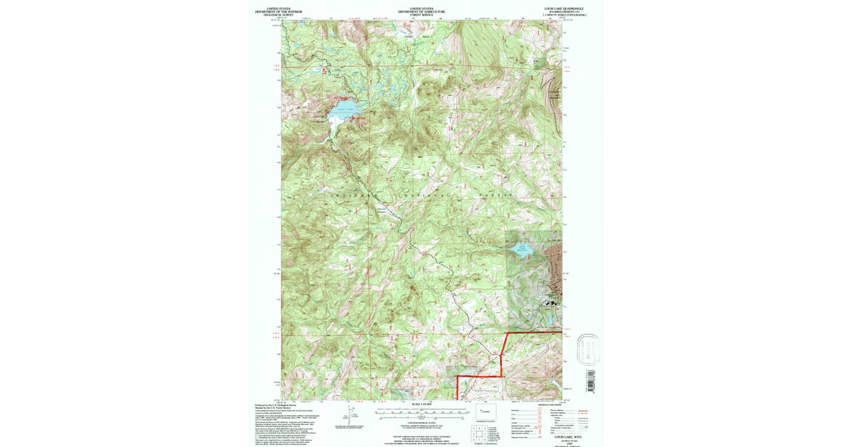1991 Map of Louis Lake, Fremont County, WY — High-Res | Pastmaps