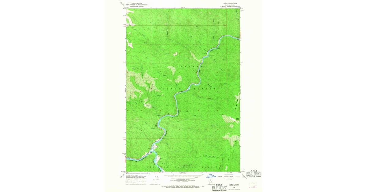 1966 Map of Lowell, Idaho County, ID — High-Res | Pastmaps