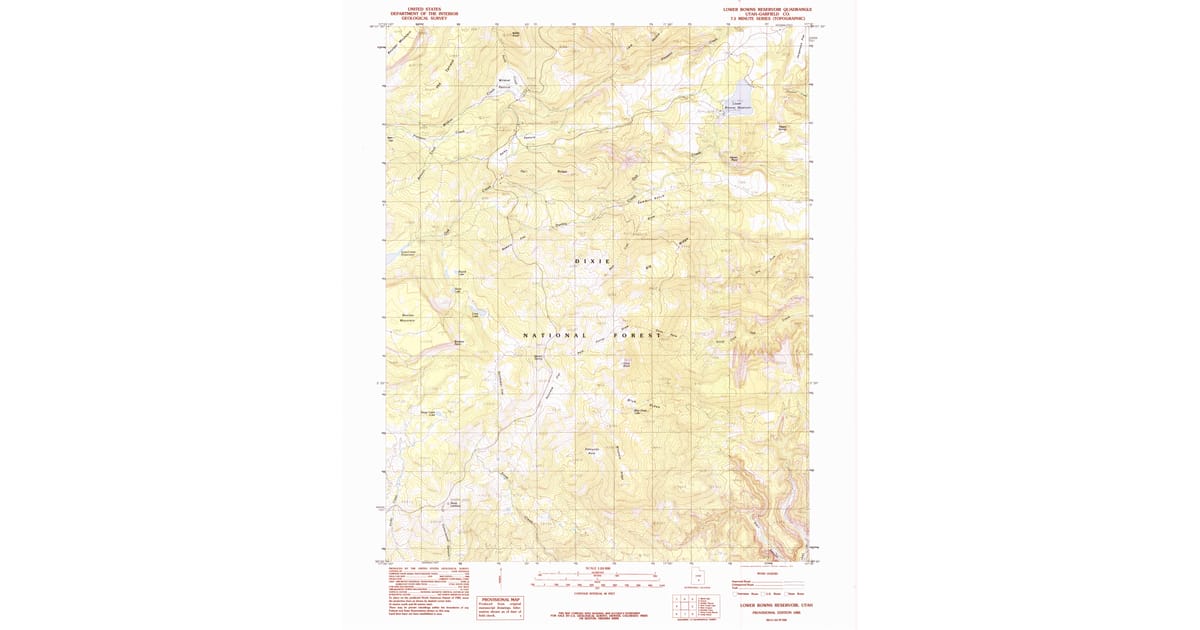 1985 Map of Lower Bowns Reservoir, Garfield County, UT — High-Res ...