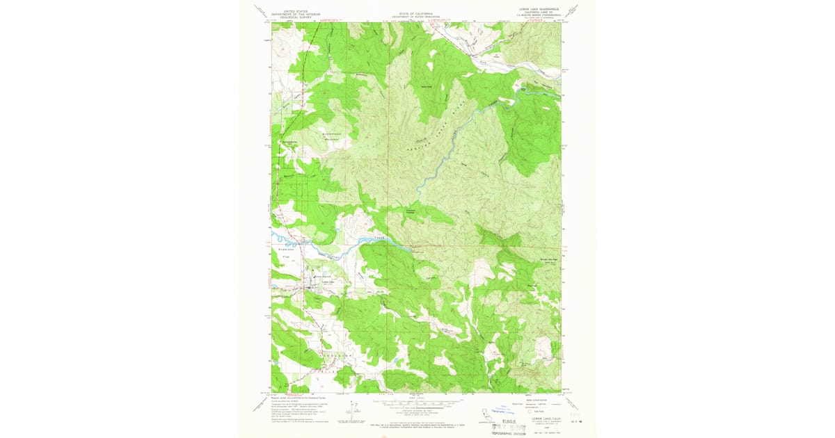 1958 Map of Lower Lake, CA — High-Res, 1966 Print | Pastmaps