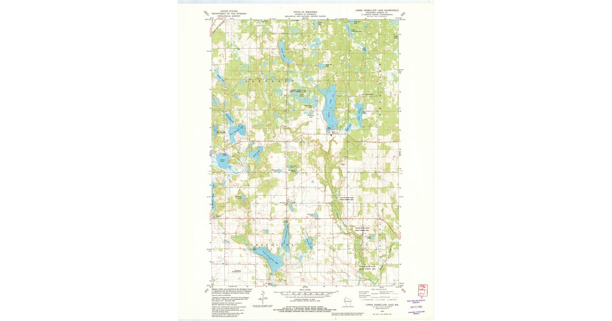 1982 Map of Lower Vermillion Lake, Barron County, WI — High-Res | Pastmaps