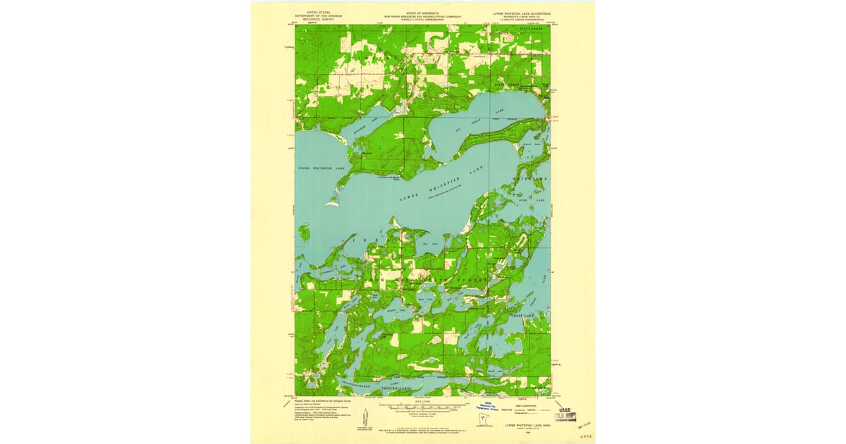 1959 Map of Lower Whitefish Lake, Crow Wing County, MN — High-Res ...