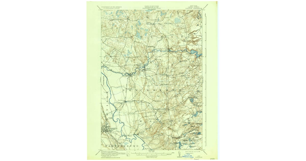 1913 Map of Lowville, Lewis County, NY — High-Res, 1935 Print | Pastmaps
