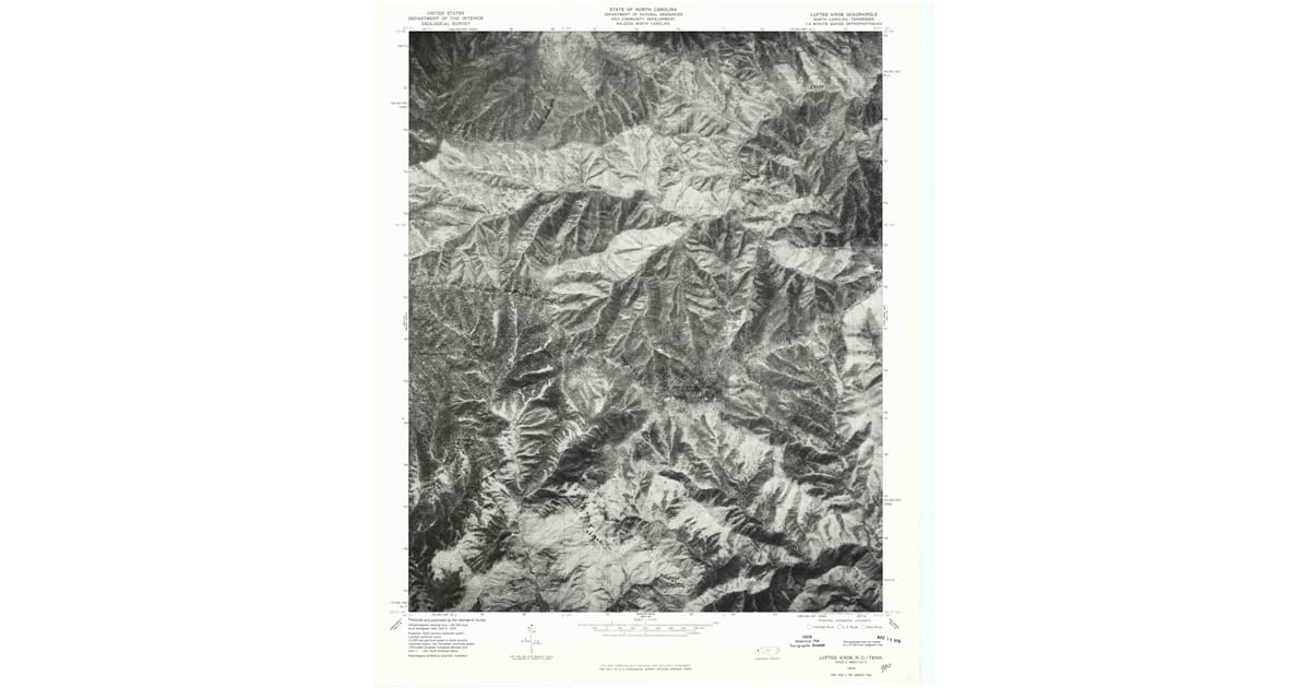 1976 Map of Luftee Knob, Haywood County, NC — High-Res | Pastmaps