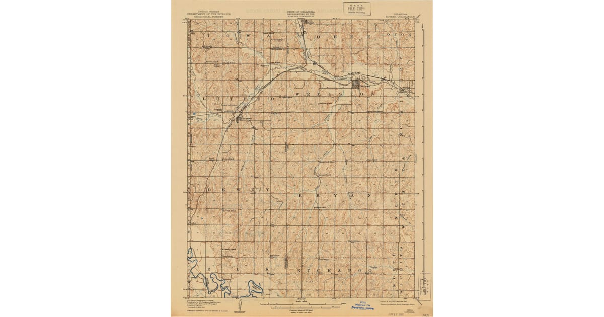 1909 Map of Luther, OK — High-Res, 1940 Print | Pastmaps