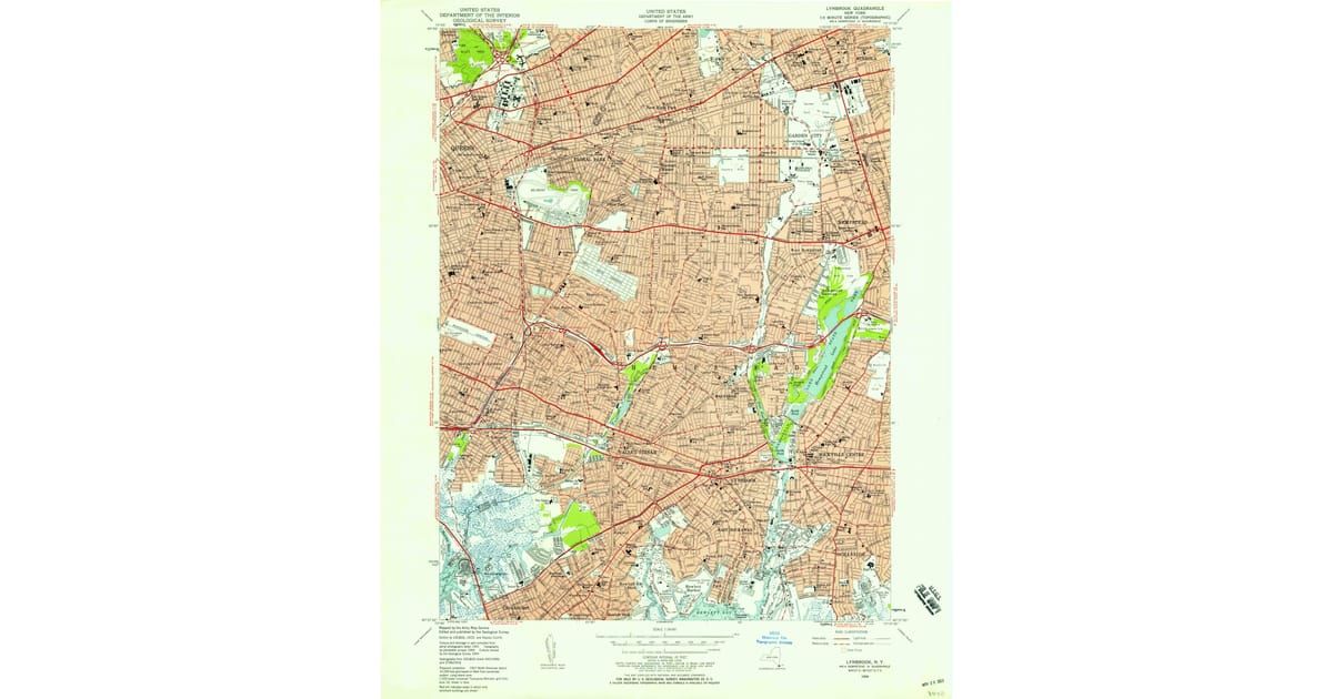 1954 Map of Lynbrook, NY — High-Res, 1964 Print | Pastmaps