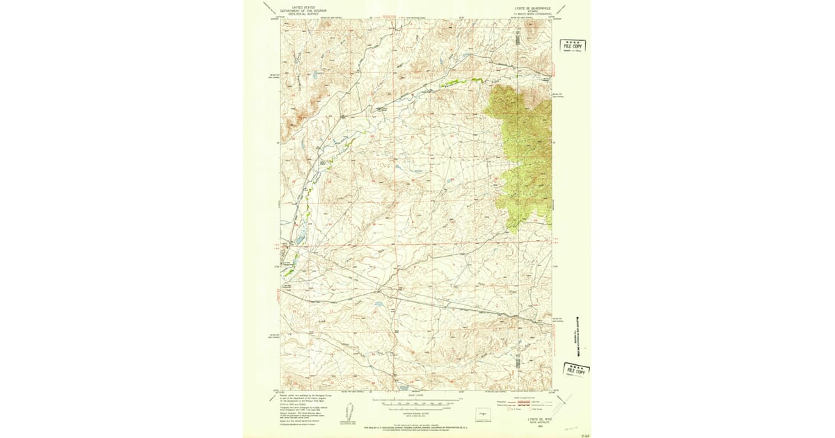 1952 Map of Lysite SE, Fremont County, WY — High-Res | Pastmaps