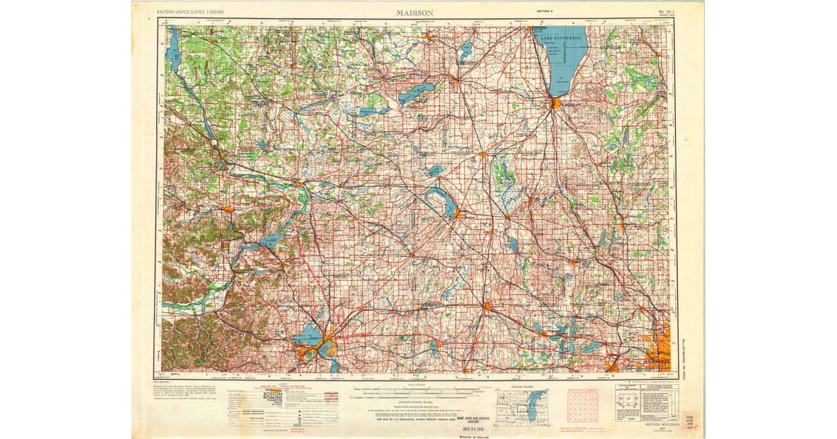 1957 Map of Madison, WI — High-Res, 1976 Print | Pastmaps