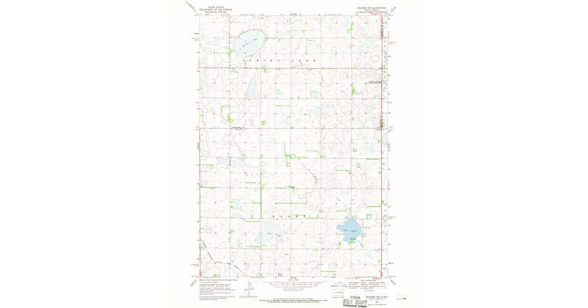 1968 Map of Madison NW, Lake County, SD — High-Res | Pastmaps
