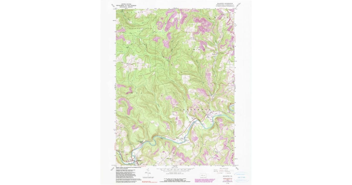 1959 Map of Mahaffey, PA — High-Res, 1990 Print | Pastmaps