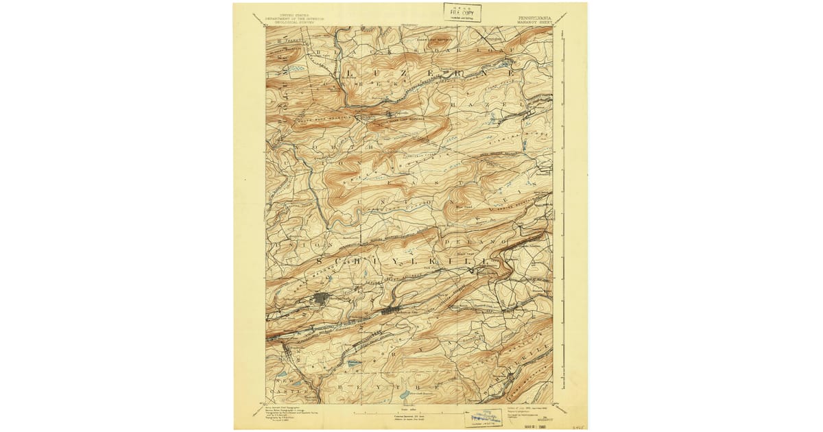 1893 Map of Mahanoy, Schuylkill County, PA — High-Res, 1940 Print ...