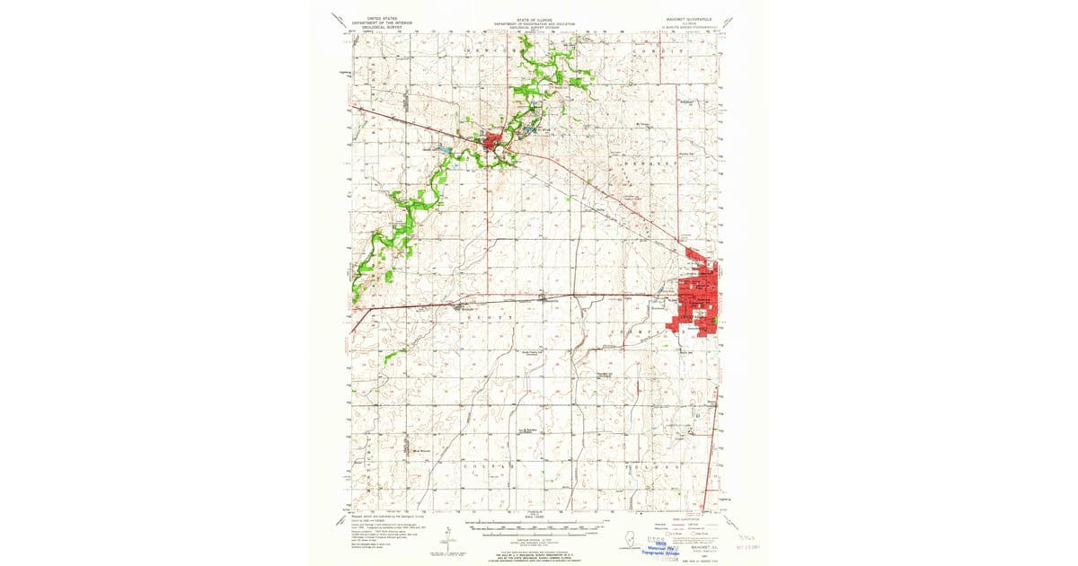 1957 Map of Mahomet, IL — High-Res, 1964 Print | Pastmaps