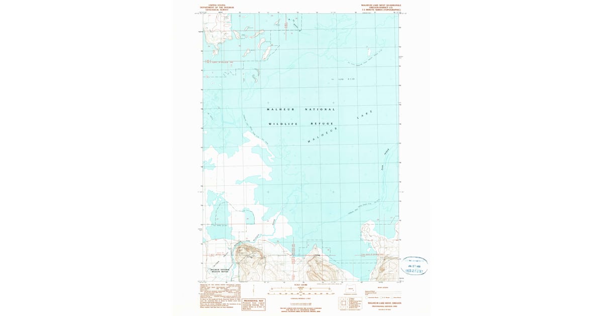 1990 Map of Malheur Lake West, Harney County, OR — High-Res | Pastmaps