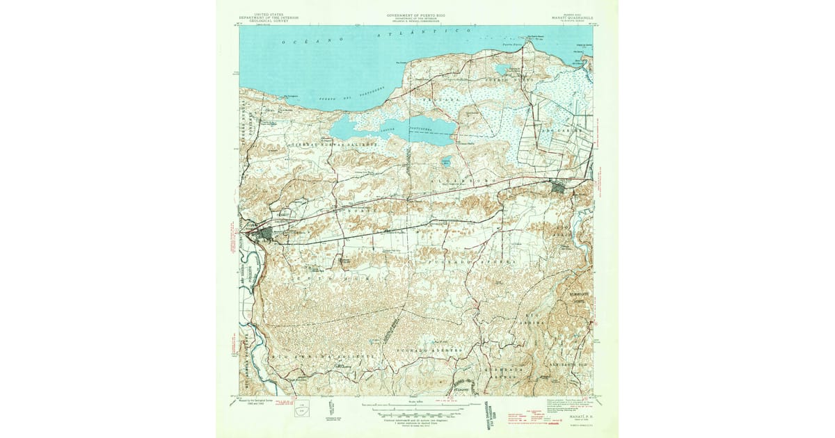 1946 Map of Manati, Manatí Municipio, PR — High-Res, 1946 Print #2 ...