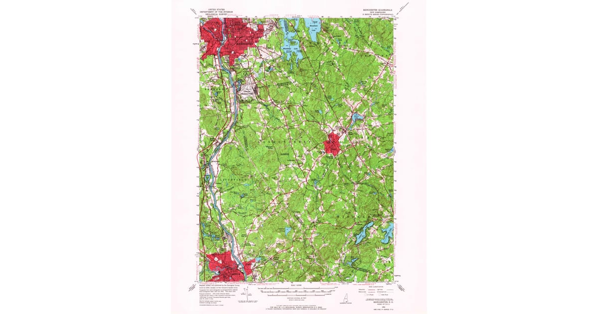 1953 Map of Manchester, NH — High-Res, 1967 Print | Pastmaps