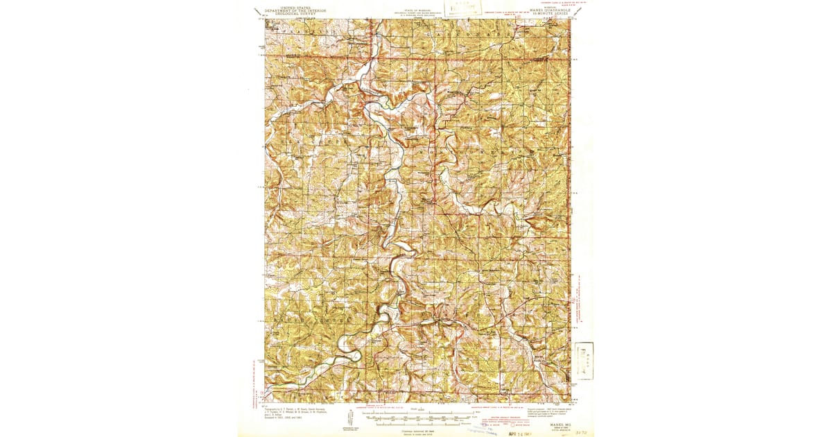 1943 Map of Manes, Wright County, MO — High-Res | Pastmaps