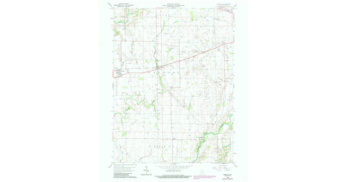 1960 Map of Manilla, IN — High-Res, 1988 Print | Pastmaps