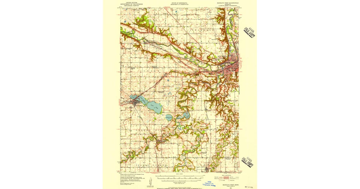 1951 Map of Mankato West, Blue Earth County, MN — High-Res, 1956 Print ...