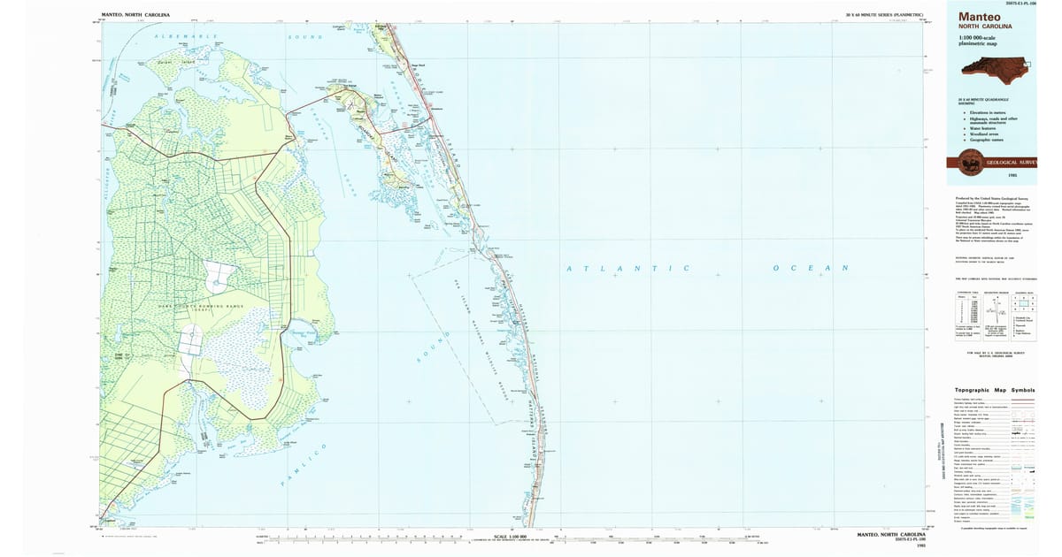 1985 Map of Manteo, NC — High-Res | Pastmaps