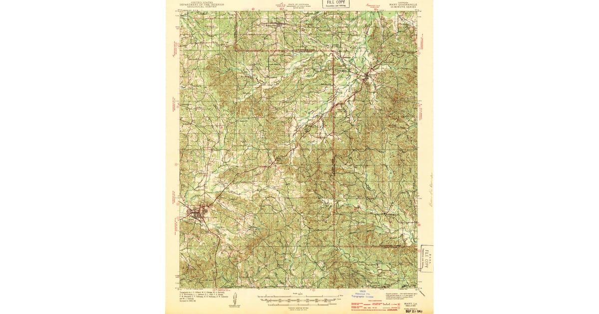 1943 Map of Many, LA — High-Res | Pastmaps