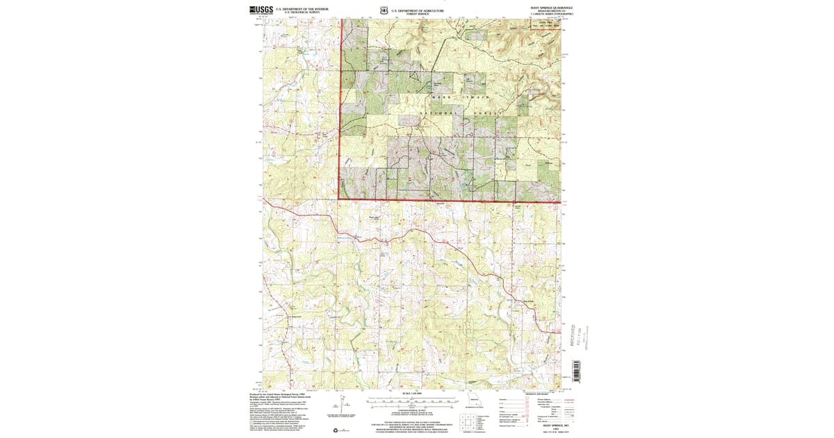 1997 Map of Many Springs, Oregon County, MO — High-Res | Pastmaps