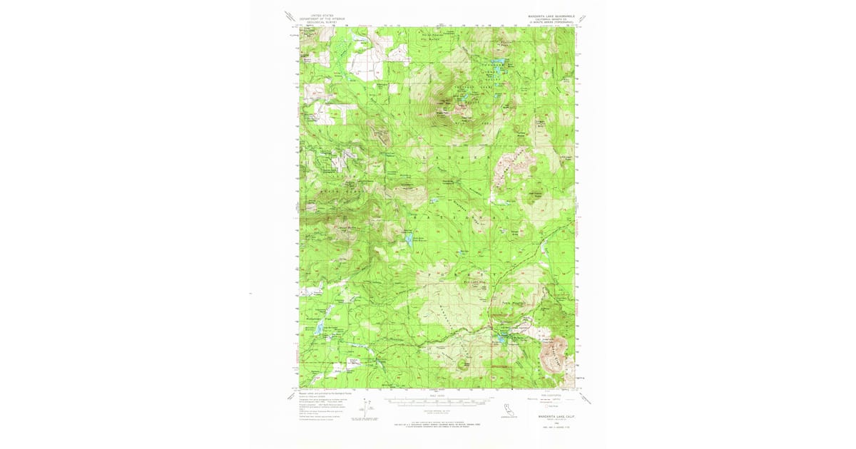 1956 Map of Manzanita Lake, Shasta County, CA — High-Res, 1974 Print ...