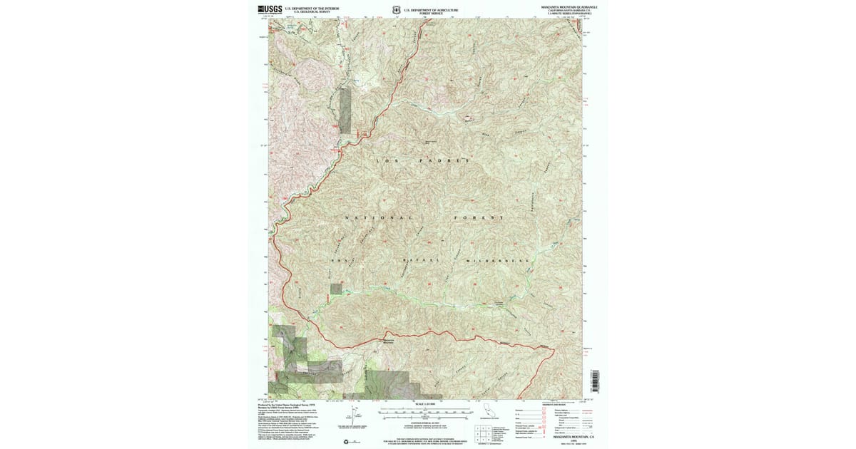 1995 Map of Manzanita Mountain, Santa Barbara County, CA — High-Res ...
