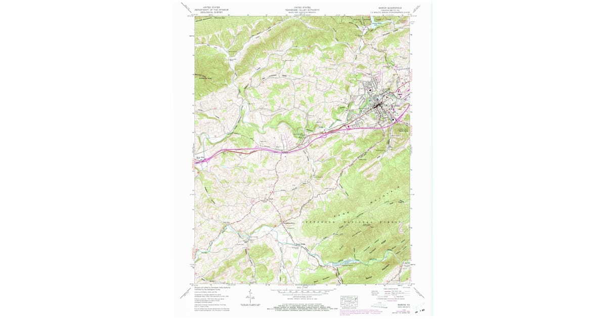 1958 Map of Marion, VA — High-Res, 1975 Print | Pastmaps