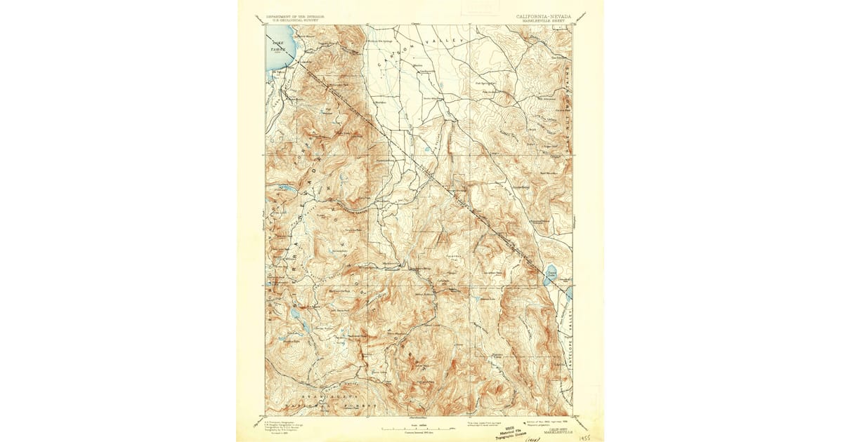 1893 Map of Markleeville, CA — High-Res, 1936 Print | Pastmaps