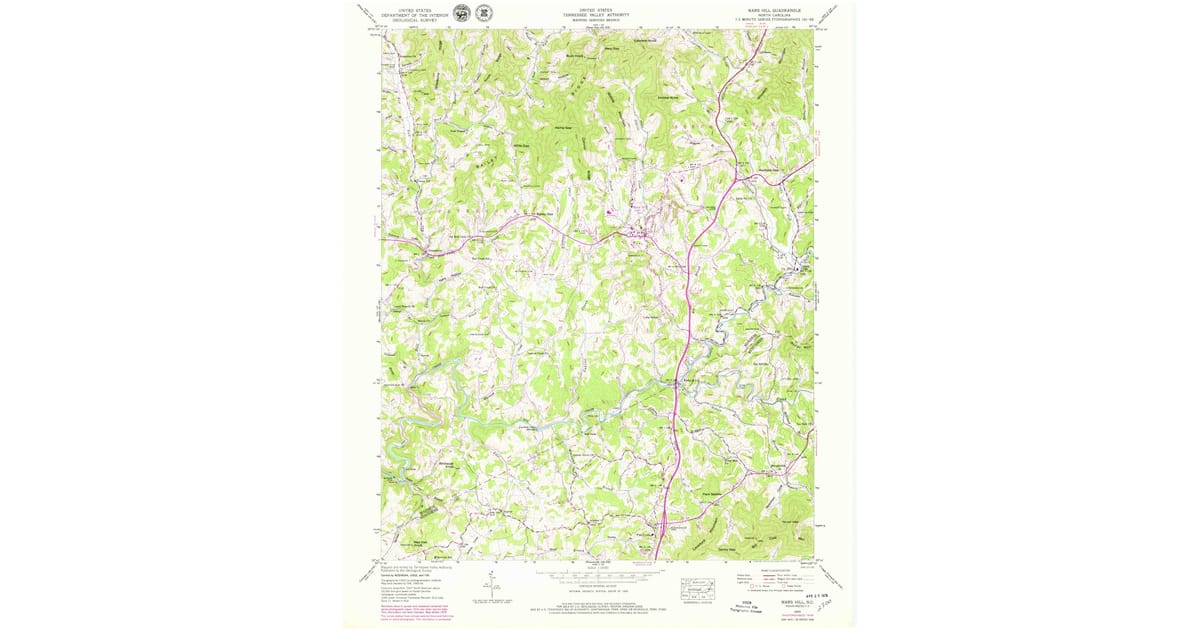 1945 Map of Mars Hill, NC — High-Res, 1979 Print | Pastmaps